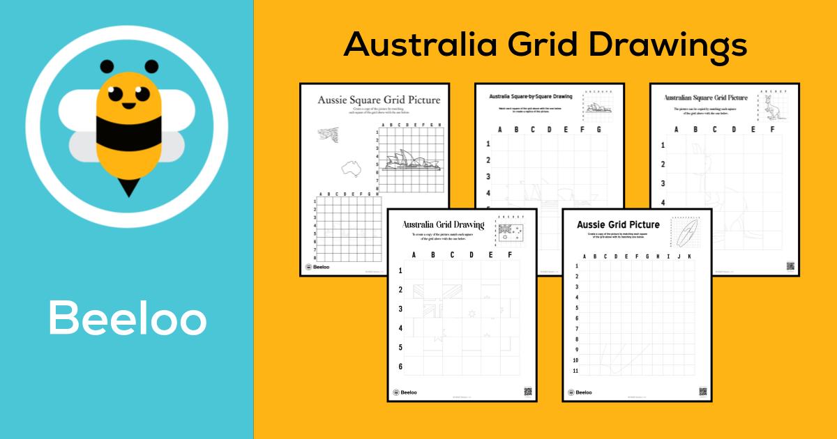 Australia-themed Grid Drawings • Beeloo Printables