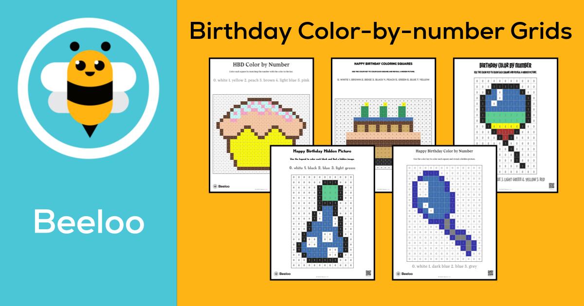 Birthday-themed Color-by-number Grids • Beeloo Printable Crafts and ...