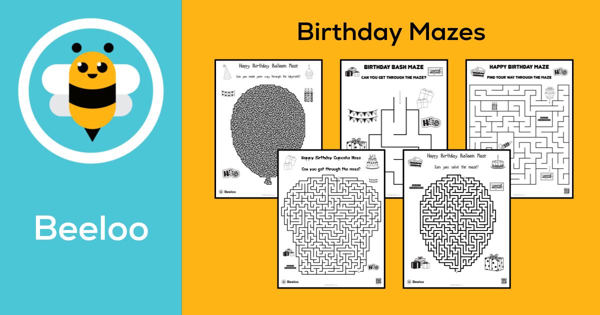 Birthday-themed Mazes • Beeloo Printable Crafts and Activities for Kids
