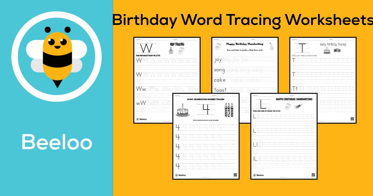 Birthday-themed Word Tracing Worksheets • Beeloo Printable Crafts and ...