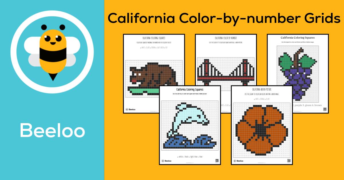California-themed Color-by-number Grids • Beeloo Printable Crafts and ...