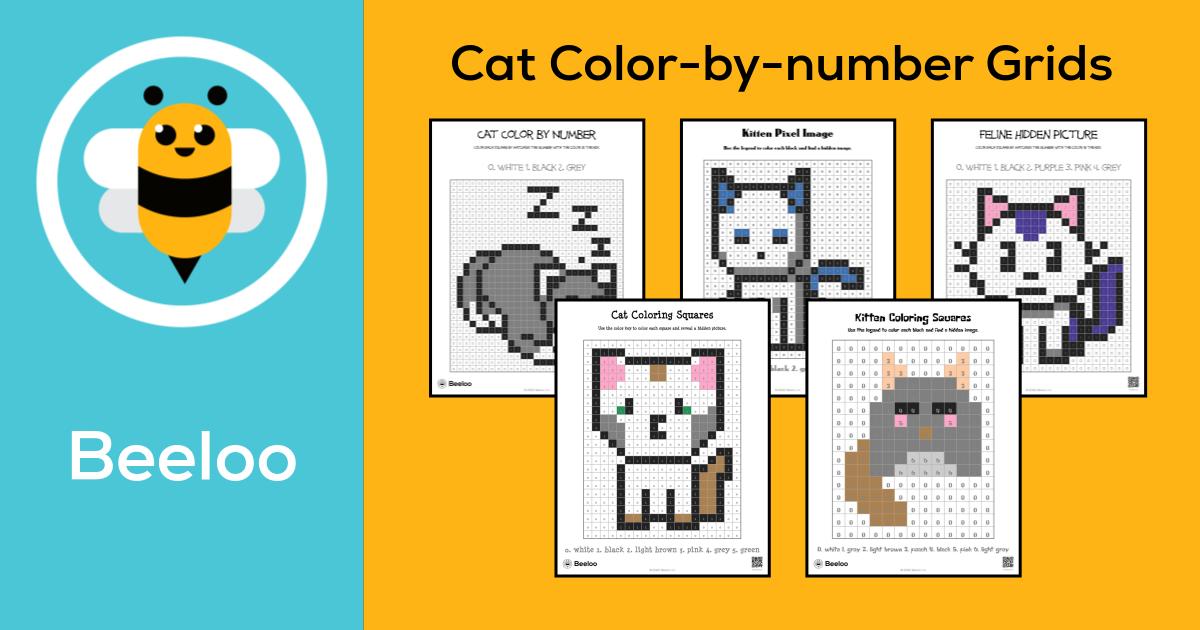 Cat-themed Color-by-number Grids • Beeloo Printable Crafts and ...