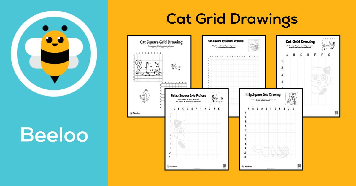 Cat-themed Grid Drawings • Beeloo Printables