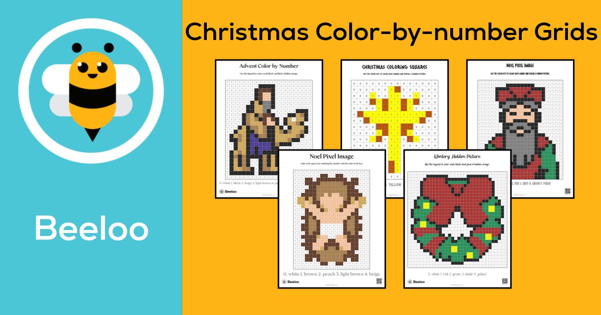 Christmas-themed Color-by-number Grids • Beeloo Printable Crafts and ...