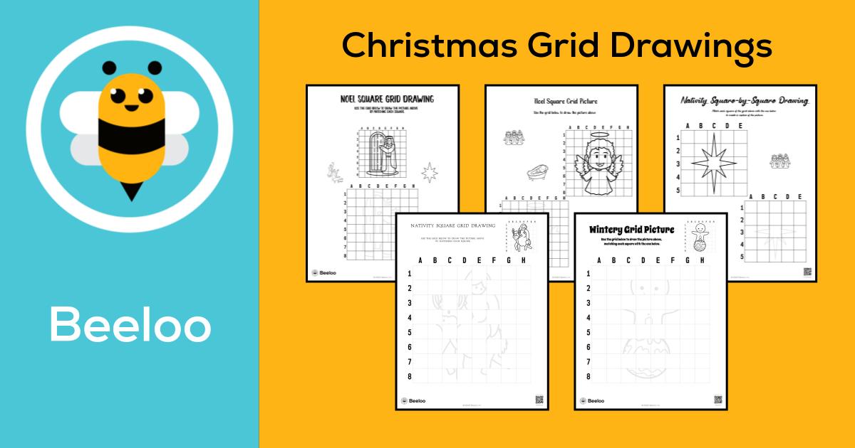 Christmas-themed Grid Drawings • Beeloo Printables