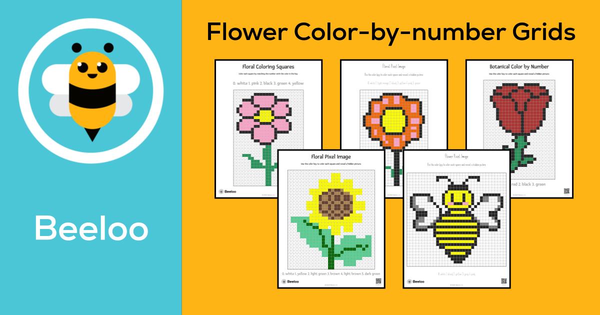 Flower-themed Color-by-number Grids • Beeloo Printable Crafts and ...