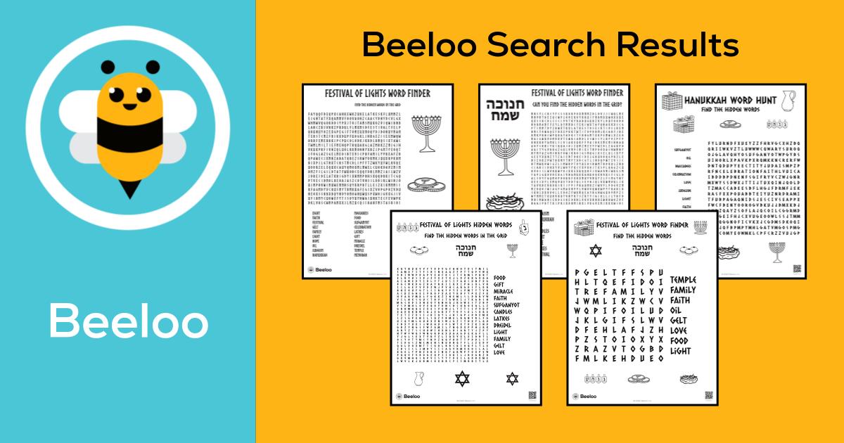 Hanukkah-themed Word Searches • Beeloo Printable Crafts and Activities ...