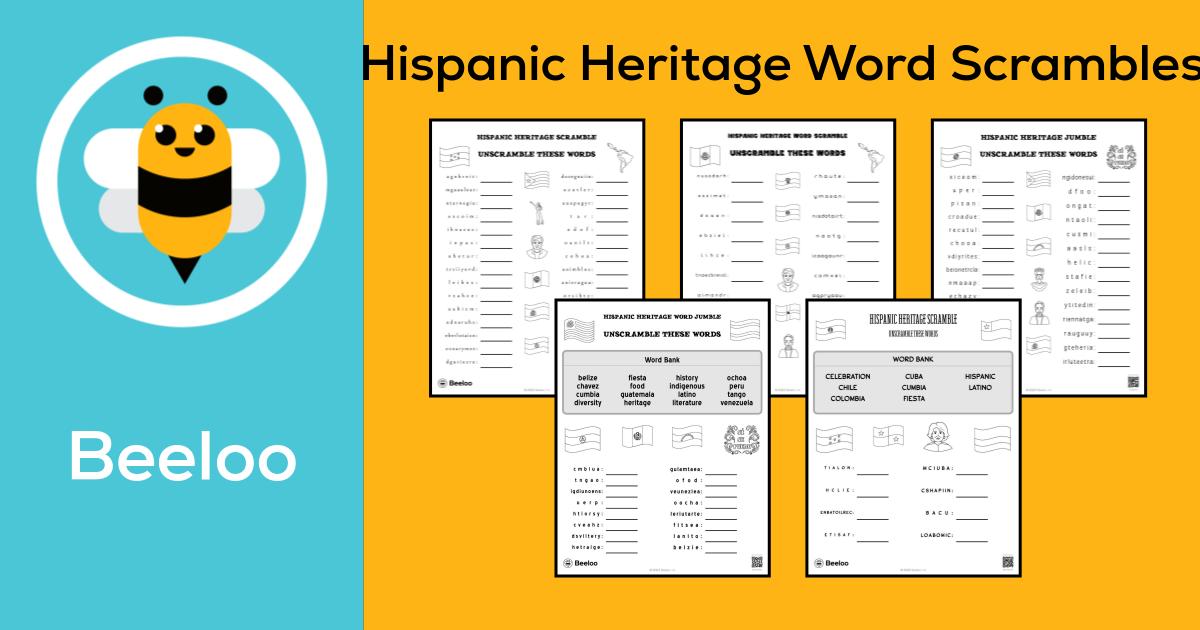 Hispanic Heritage-themed Word Scrambles • Beeloo Printable Crafts and ...