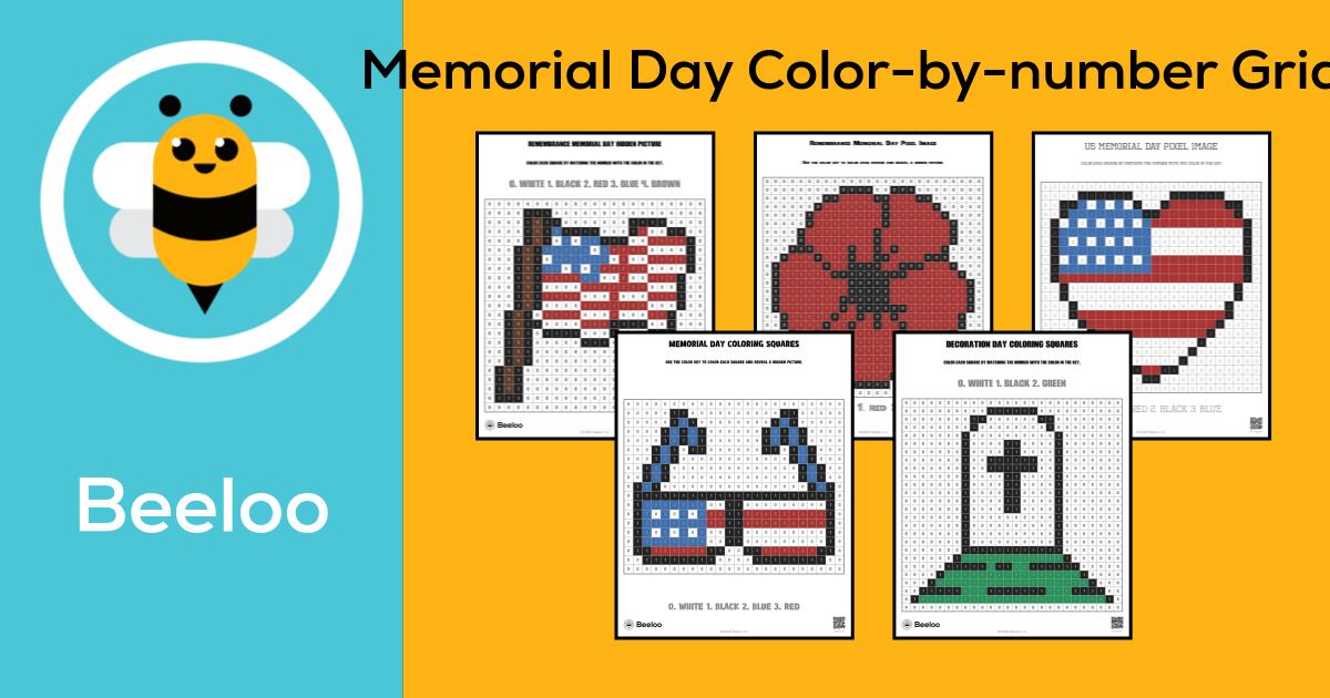 Memorial Day-themed Color-by-number Grids • Beeloo Printables