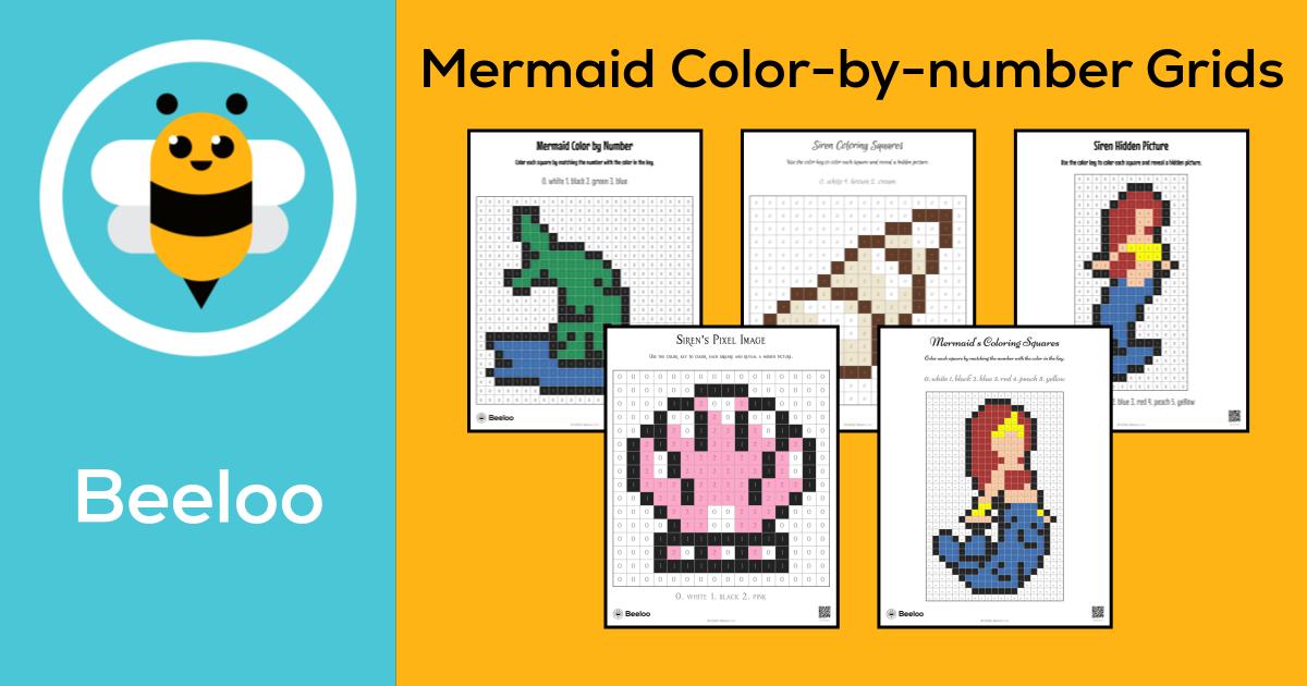 Mermaid-themed Color-by-number Grids • Beeloo Printable Crafts and ...