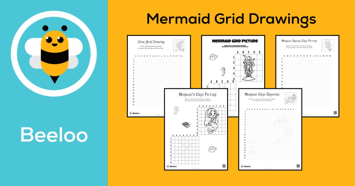 Mermaid-themed Grid Drawings • Beeloo Printable Crafts and Activities ...