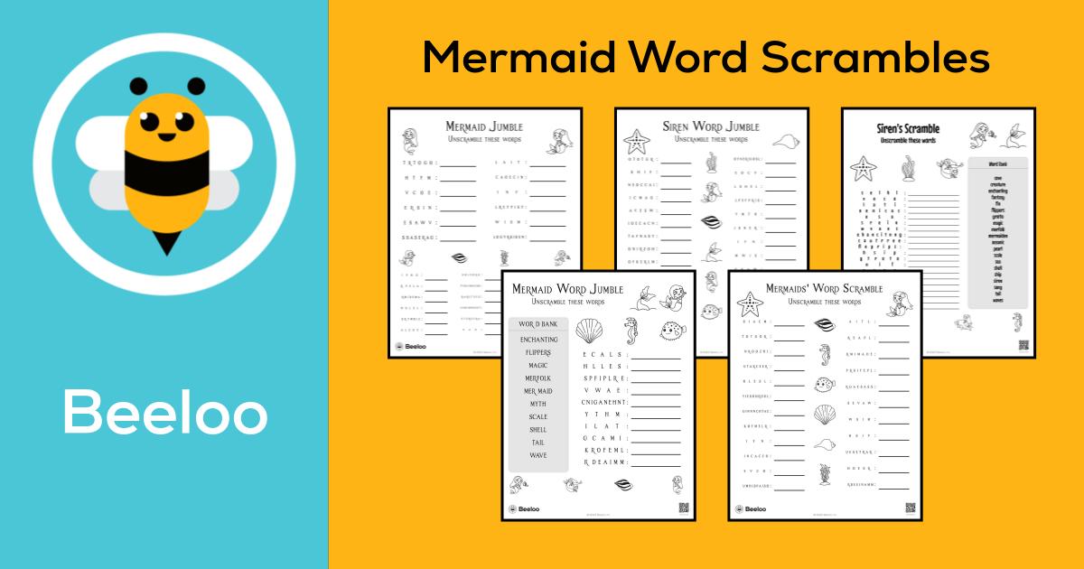 Mermaid-themed Word Scrambles • Beeloo Printable Crafts and Activities ...