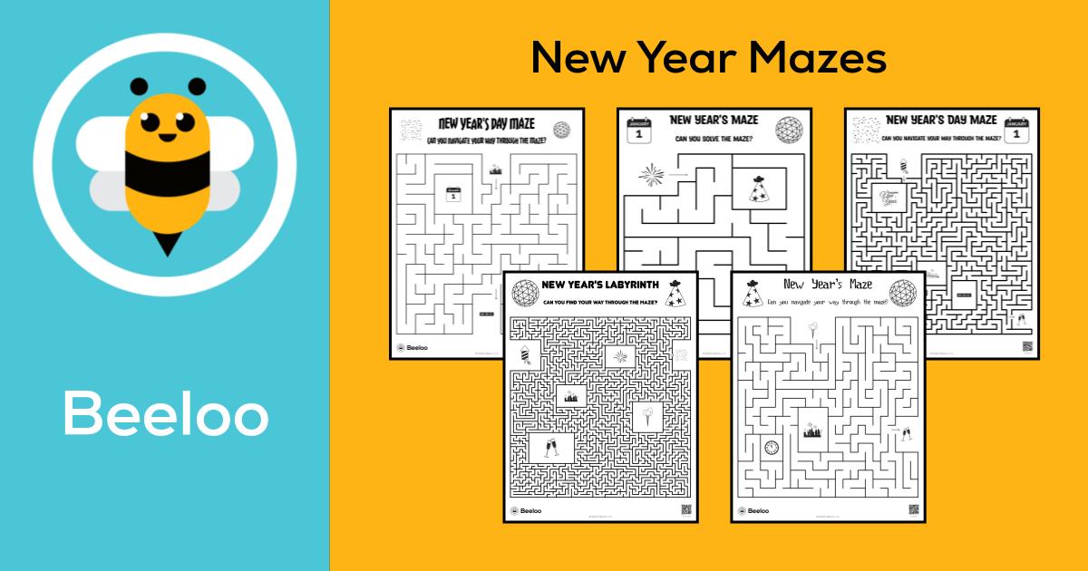New Year-themed Mazes • Beeloo Printable Crafts and Activities for Kids