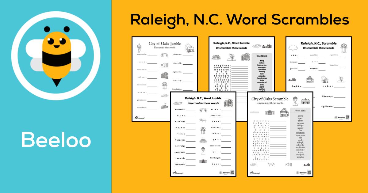 Raleigh, N.C.-themed Word Scrambles • Beeloo Printables