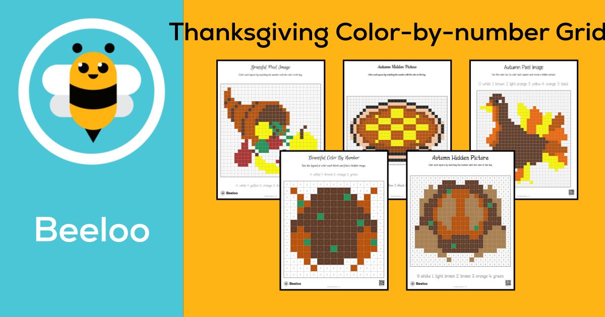 Thanksgiving-themed Color-by-number Grids • Beeloo Printable Crafts and ...