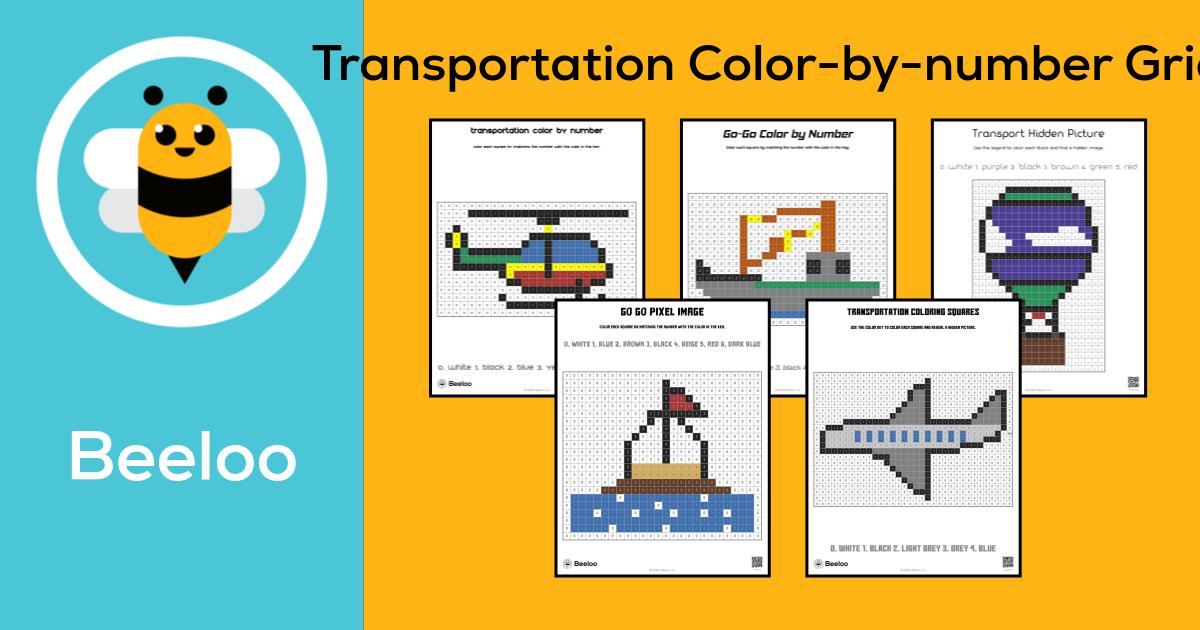 Transportation-themed Color-by-number Grids • Beeloo Printables