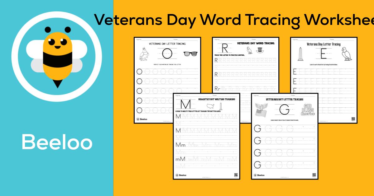 Veterans Day-themed Word Tracing Worksheets • Beeloo Printable Crafts ...
