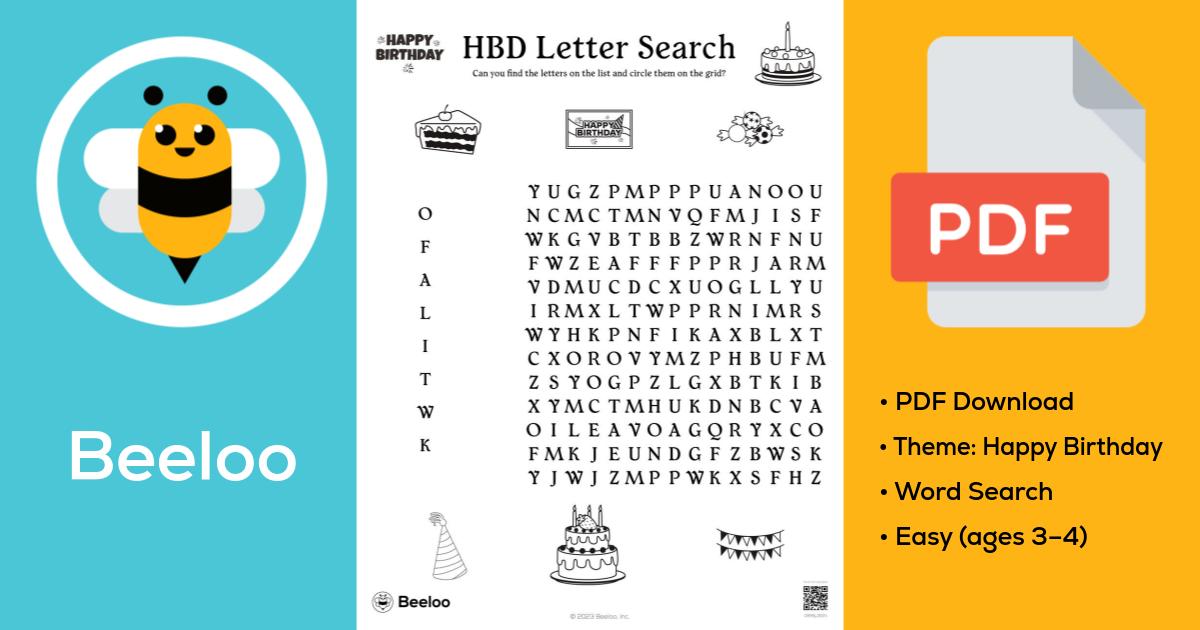 HBD Letter Search • Beeloo Printable Crafts and Activities for Kids