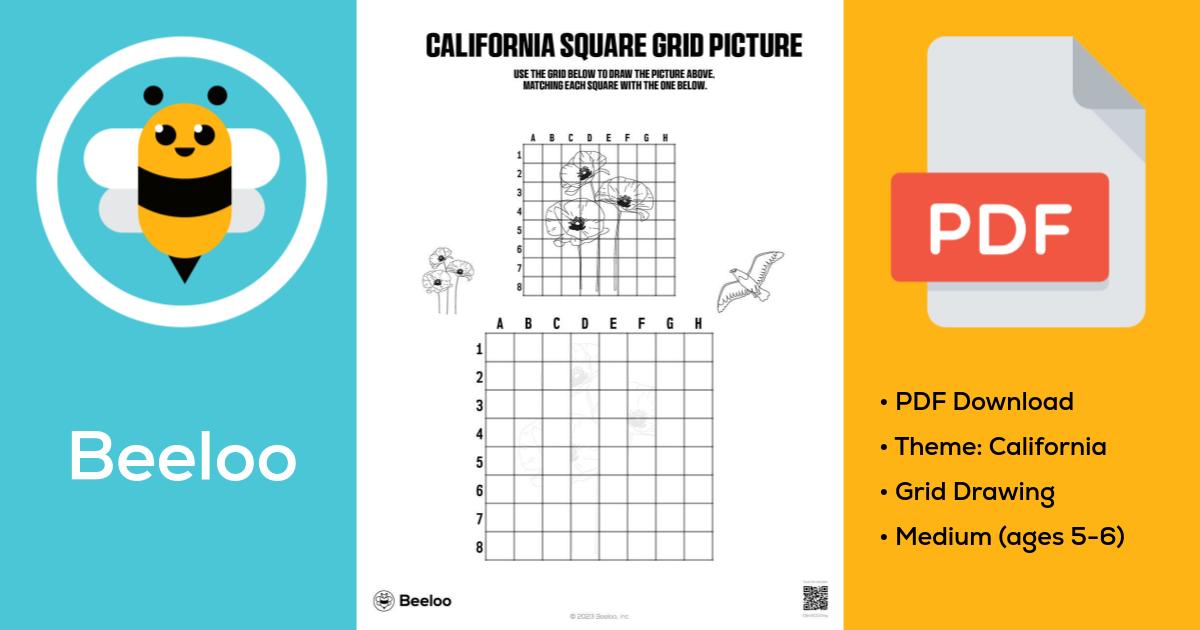 California Square Grid Picture • Beeloo Printable Crafts and Activities ...