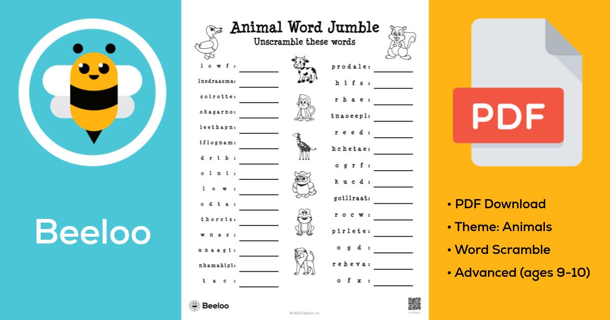 Animal Word Jumble • Beeloo Printable Crafts and Activities for Kids