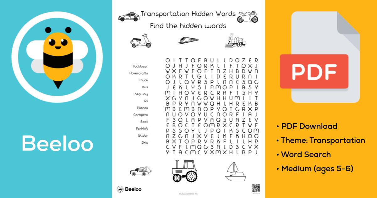 Transportation Hidden Words • Beeloo Printable Crafts and Activities ...