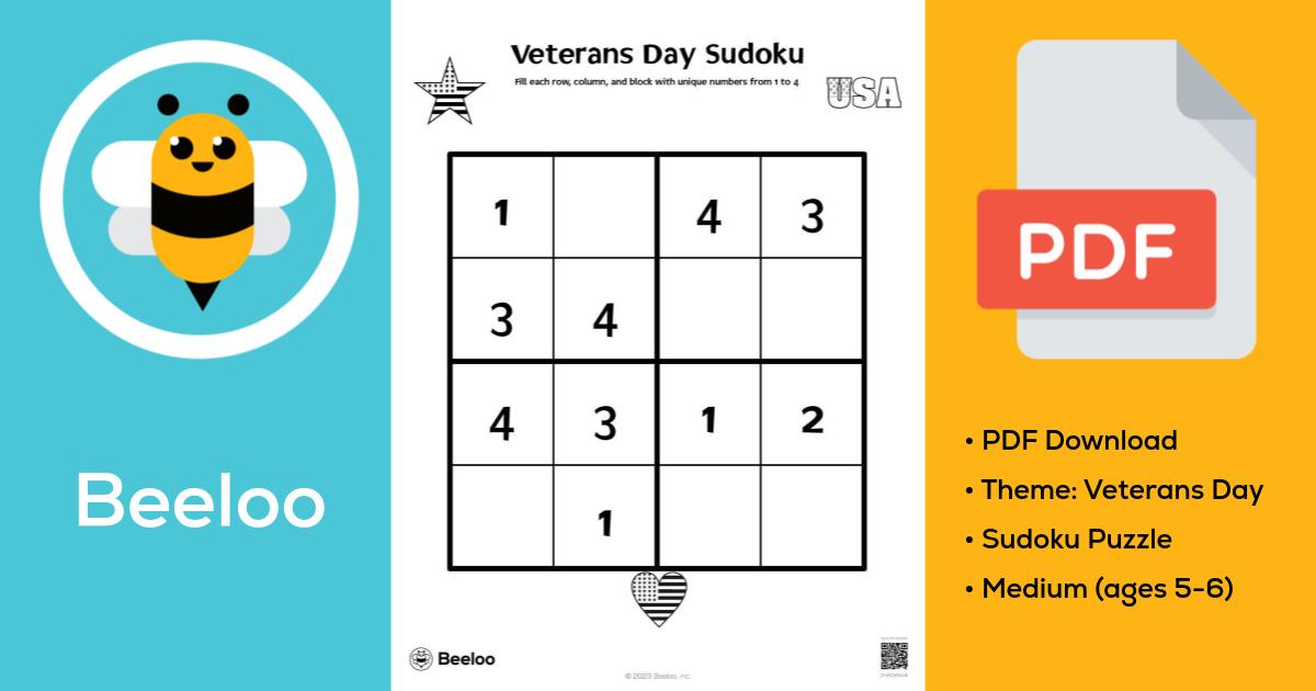 Veterans Day Sudoku • Beeloo Printable Crafts and Activities for Kids