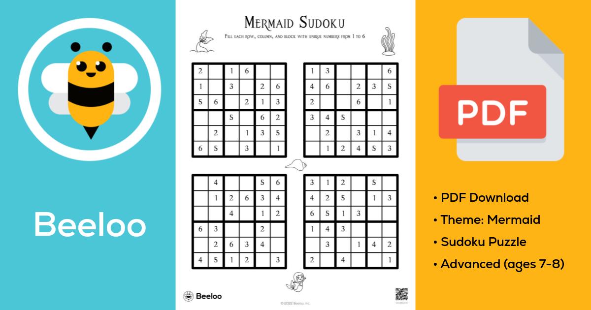 Mermaid Sudoku • Beeloo Printable Crafts and Activities for Kids