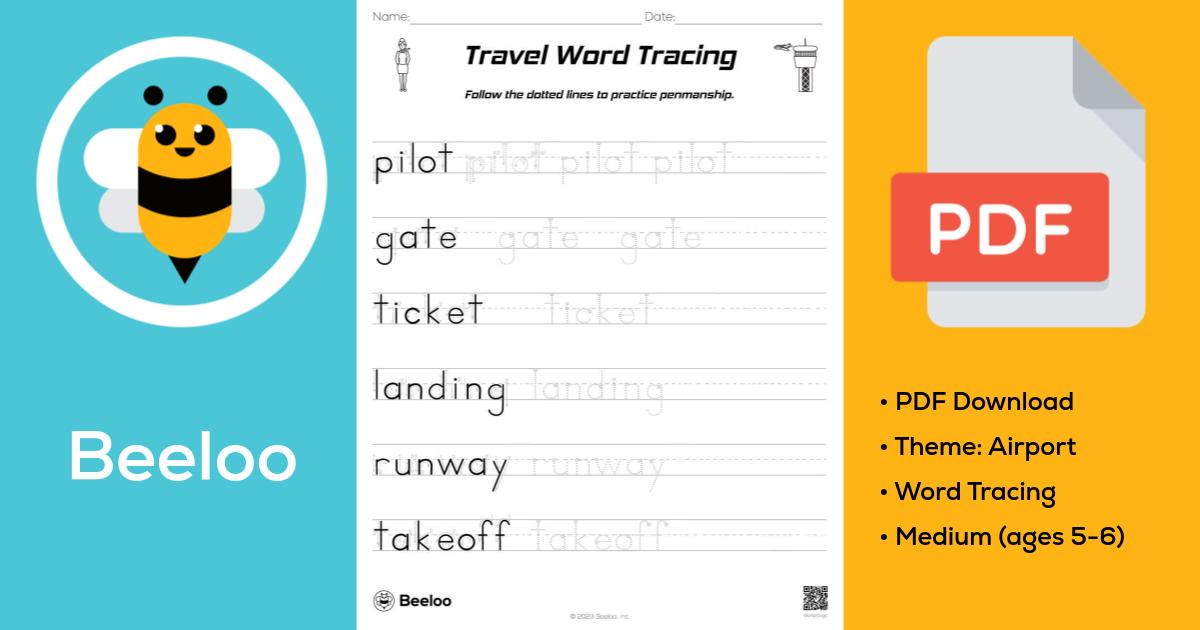 Travel Word Tracing • Beeloo Printable Crafts and Activities for Kids