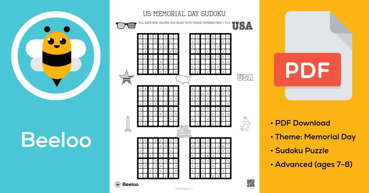 US Memorial Day Sudoku • Beeloo Printable Crafts and Activities for Kids