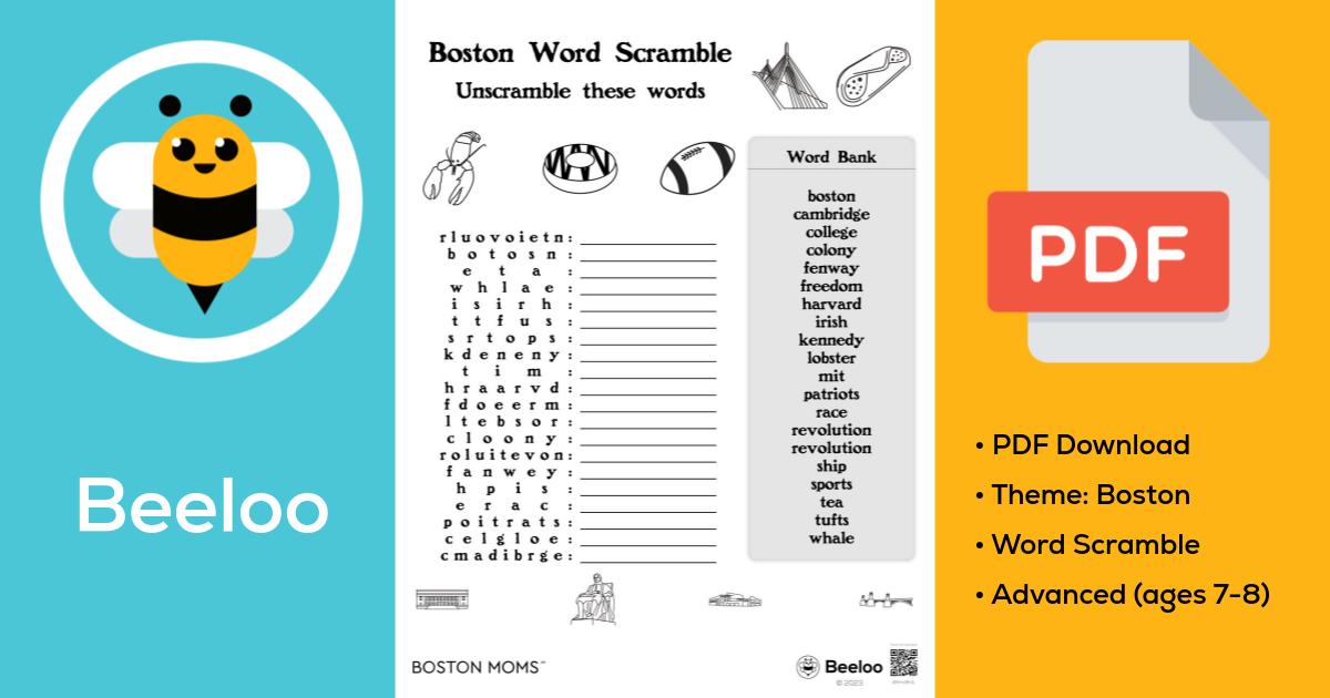 Boston Word Scramble • Beeloo Printable Crafts and Activities for Kids