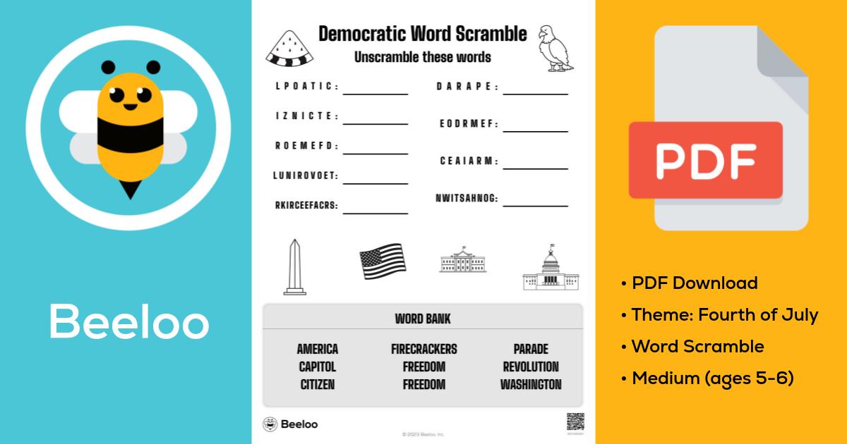 Democratic Word Scramble • Beeloo Printable Crafts and Activities for Kids