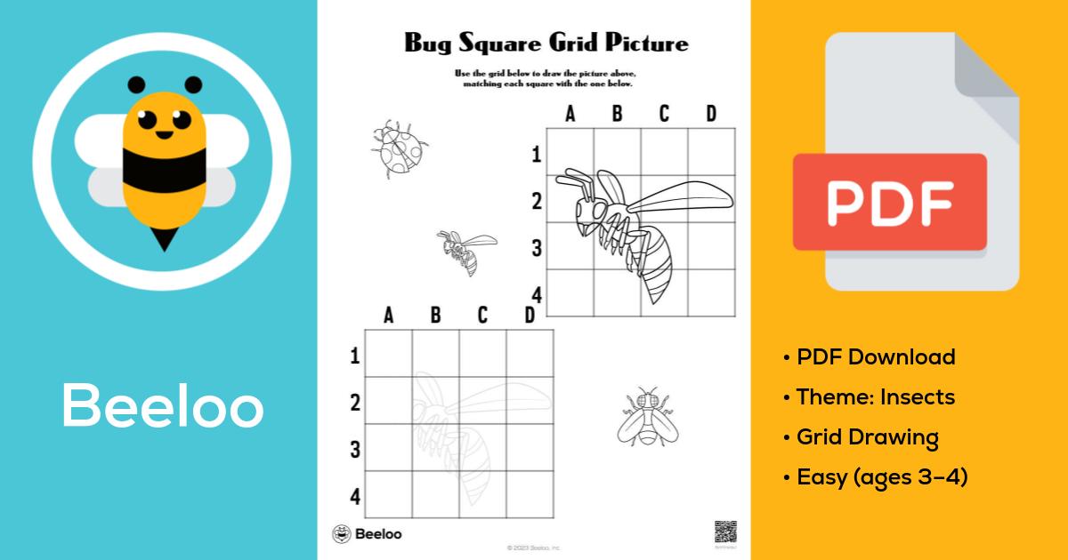 Bug Square Grid Picture • Beeloo Printable Crafts and Activities for Kids
