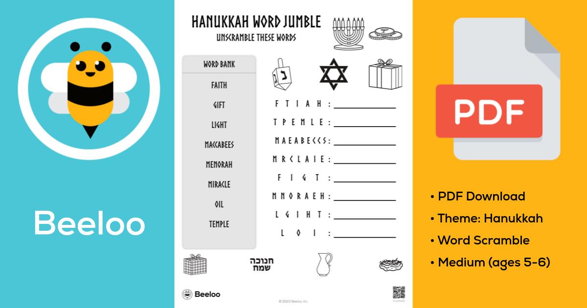 Hanukkah Word Jumble • Beeloo Printable Crafts and Activities for Kids
