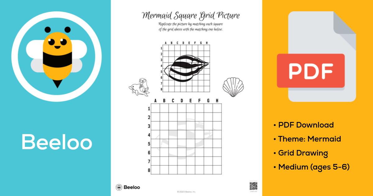 Mermaid Square Grid Picture • Beeloo Printable Crafts and Activities ...