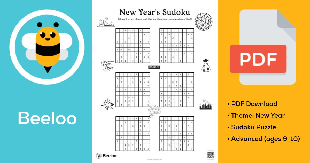 New Year's Sudoku • Beeloo Printable Crafts and Activities for Kids