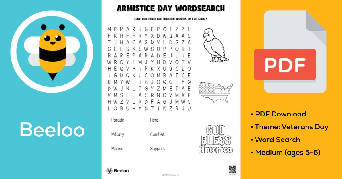 Armistice Day Wordsearch • Beeloo Printable Crafts and Activities for Kids
