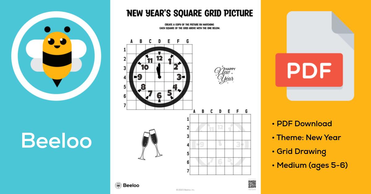 New Year's Square Grid Picture • Beeloo Printable Crafts and Activities ...