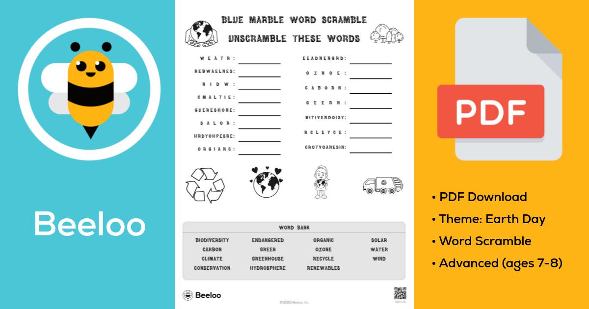 Blue Marble Word Scramble • Beeloo Printable Crafts and Activities for Kids