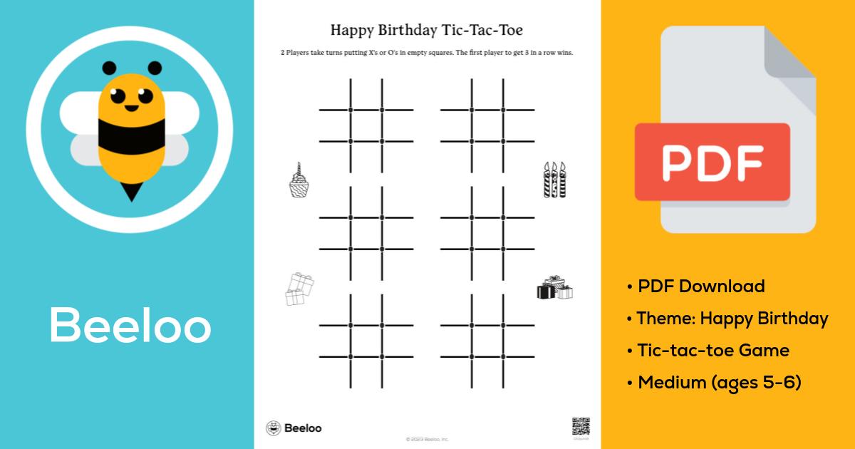 Happy Birthday Tic-Tac-Toe • Beeloo Printable Crafts and Activities for ...