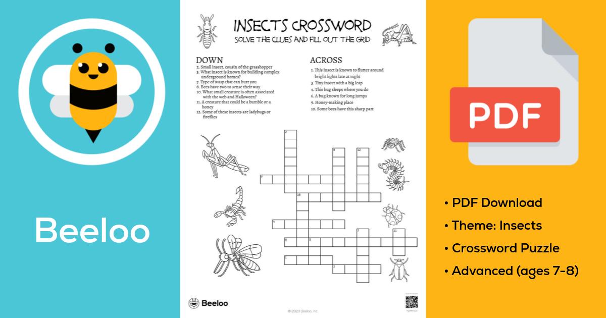 Insects Crossword • Beeloo Printable Crafts and Activities for Kids