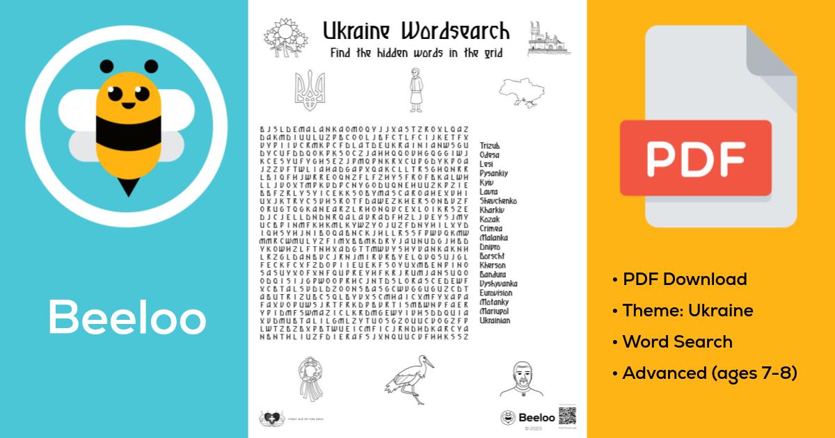 Ukraine Wordsearch • Beeloo Printable Crafts and Activities for Kids