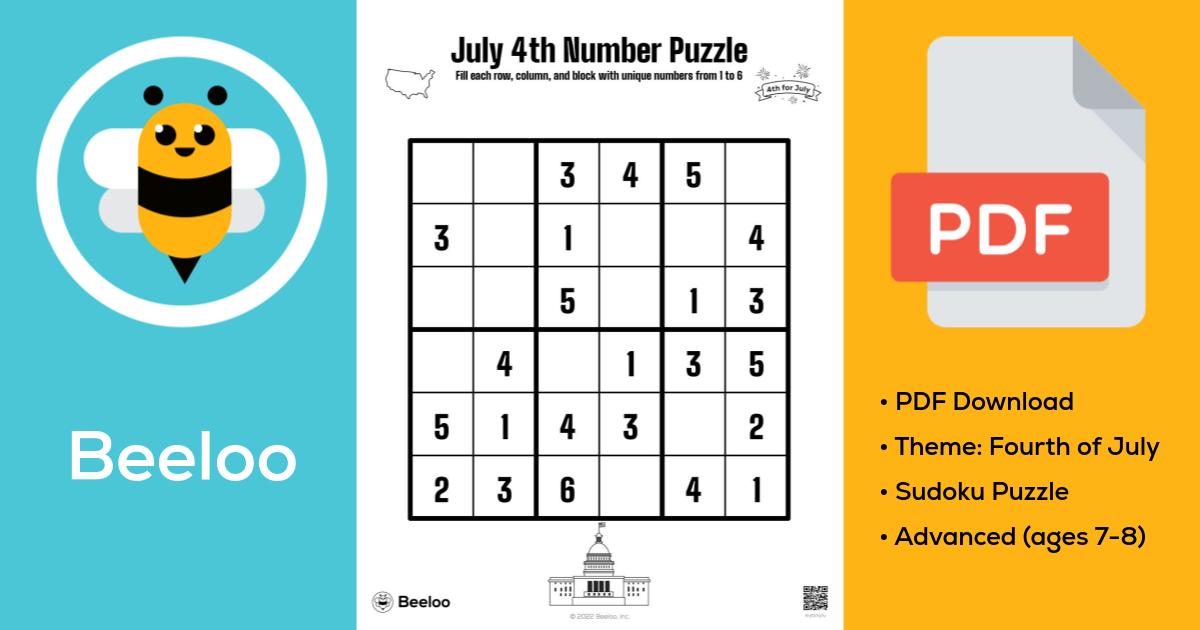 July 4th Number Puzzle • Beeloo Printable Crafts and Activities for Kids