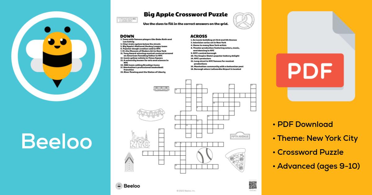 Big Apple Crossword Puzzle • Beeloo Printable Crafts and Activities for ...