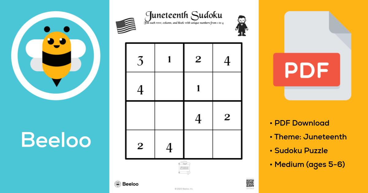 Juneteenth Sudoku • Beeloo Printable Crafts and Activities for Kids
