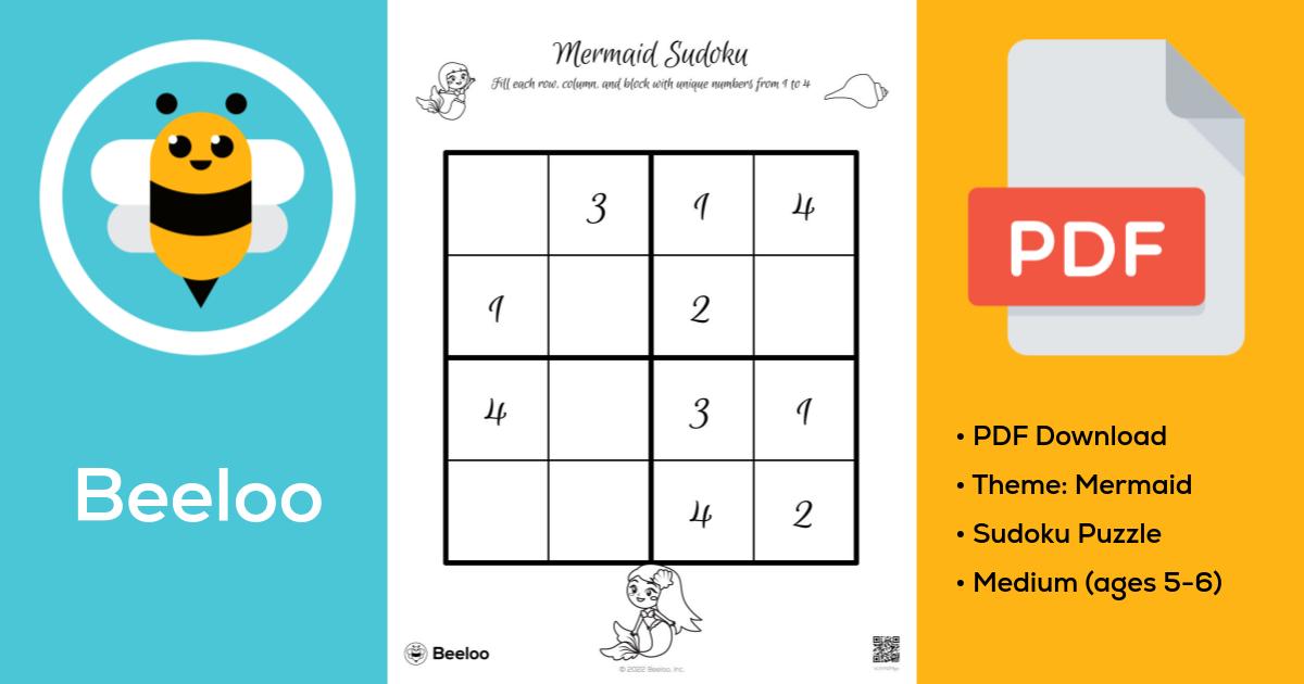 Mermaid Sudoku • Beeloo Printable Crafts and Activities for Kids