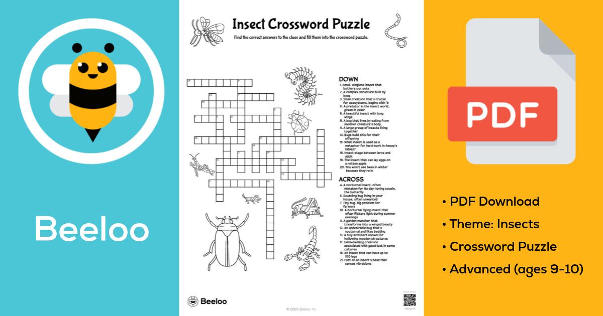 Insect Crossword Puzzle • Beeloo Printable Crafts and Activities for Kids