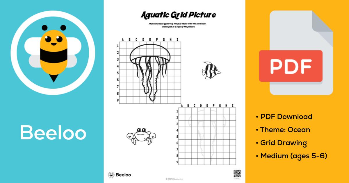 Aquatic Grid Picture • Beeloo Printable Crafts and Activities for Kids