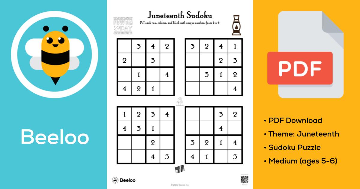 Juneteenth Sudoku • Beeloo Printable Crafts and Activities for Kids