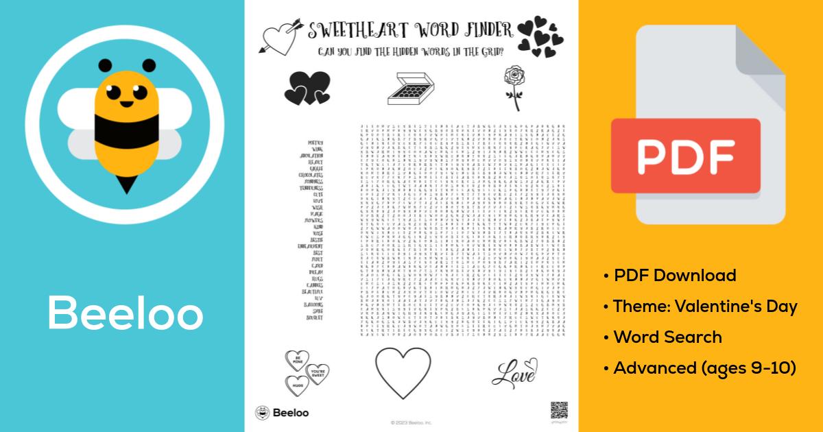 Sweetheart Word Finder • Beeloo Printable Crafts and Activities for Kids