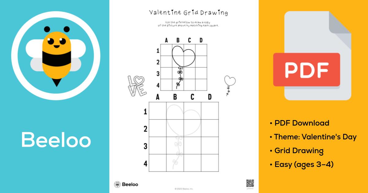 Valentine Grid Drawing • Beeloo Printable Crafts and Activities for Kids